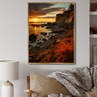 Designart "Vibrant Costal Clift" Coastal Framed Canvas Prints - Bed ...
