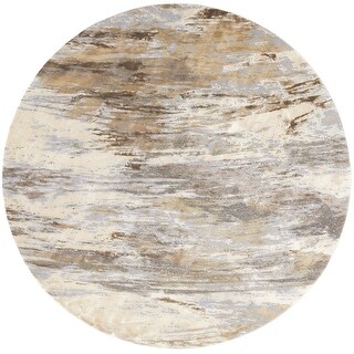 HomeRoots 8' Ivory Tan And Brown Round Abstract Area Rug - 8' Round ...