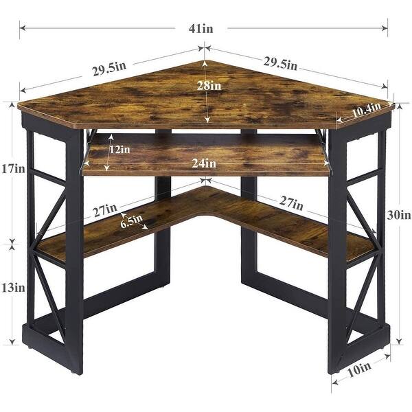 Engineered Wood Corner Computer Desk with Shelves and Keyboard Tray ...