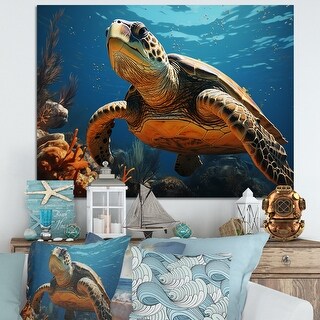Designart "Classic Art Depiction Of A Turtles Coastal Life I 7B66Bed7 ...