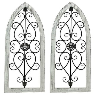 40 Inch Wood & Metal White Window Arch Frame Farmhouse Rustic Wall ...