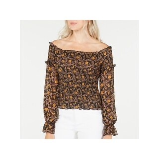 Lucy Paris Women's Isabella Crop Top Sheer Blouse Sleeves Ruffee Brown ...