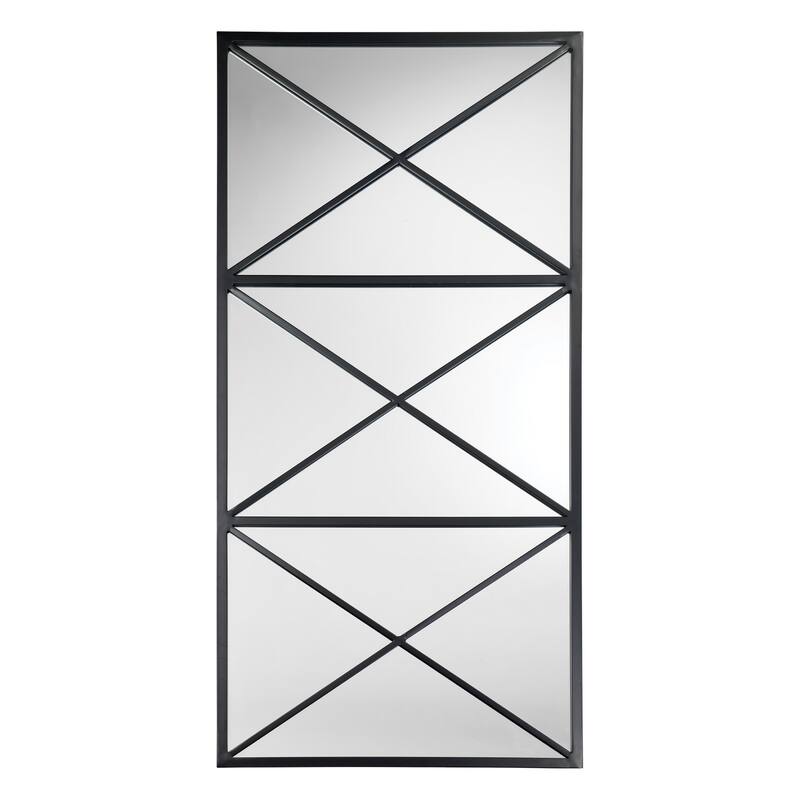 Mirror with Tri Panel Sleek Metal X Frame and Window Pane Design, Black ...