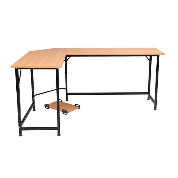 Home Office Furniture L-Shaped Desktop Computer Desk Beech Wood Color ...