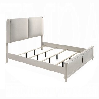 Veda King Size Bed with LED, Pearl White, Gray Boucle Upholstered - Bed Bath & Beyond - 43049254