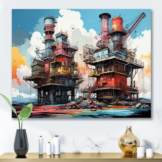 Designart "Abstract Red And Blue Oil Rigs Fields I" Oil Rigs / Fields ...