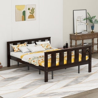 Queen Size Wood Platform Bed with 8 Center Support Legs, Wood Slat ...