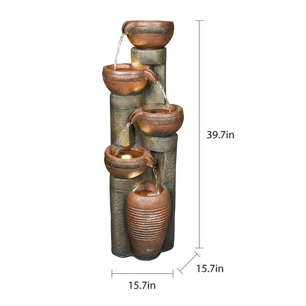5-Tier Outdoor Water Fountain w/LED Lights Waterfall Feature for Home ...