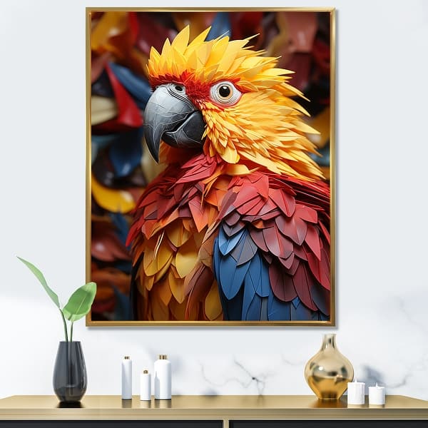 Designart "Yellow Parrots Golden Conversations I" Parrot Framed Canvas ...