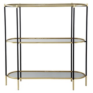 3-Tier Mirrored Oval Console Table - 50" - Gold and Black - Bed Bath ...