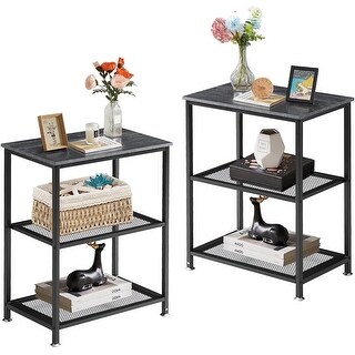 Tall End Side Table, 30" High with 3-Tier Shelf, Industrial Style ...