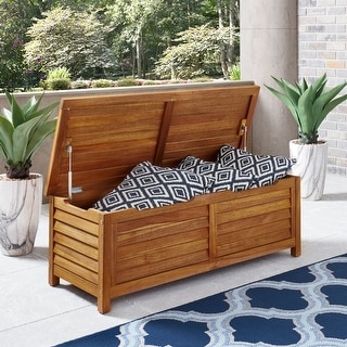 Maho Outdoor Golden Teak Storage 51" Deck Box made from Water-Resistant ...