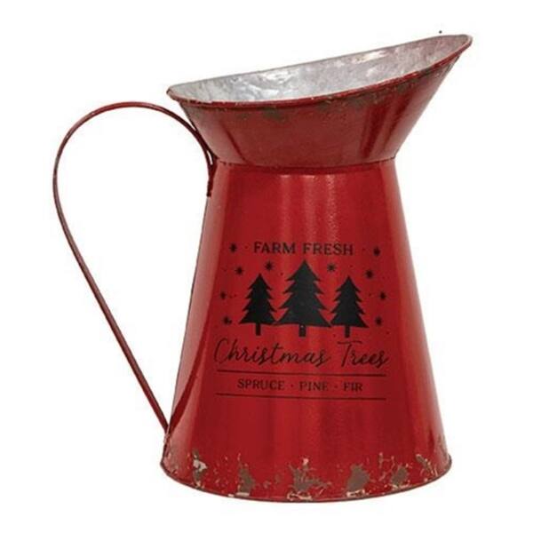 Farm Fresh Christmas Trees Distressed Red Metal Pitcher - 9"H x 6"W x ...