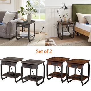 Side Table with Charging End Tables Set of 2 with USB Ports & Sockets ...