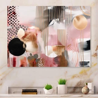 Designart "Pink Gold Lines Scenery I" Modern Shapes Transitional Metal ...