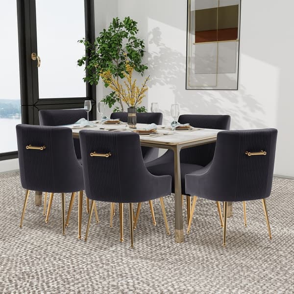 Seynar Modern Glam Boucle Pleated Velvet Dining Chair Or Vanity Chair
