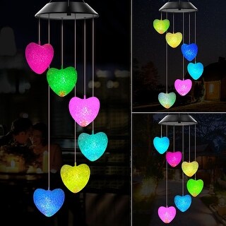 Heart Solar Wind Chimes Color Changing Lights Outdoor Wind Chimes ...