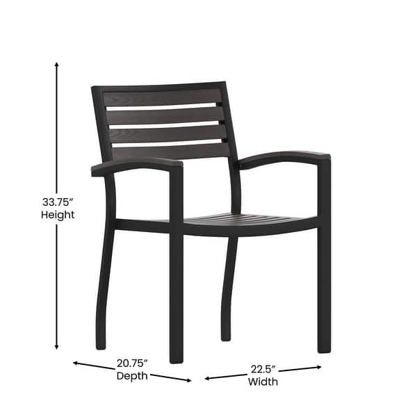 Set of 2 Stackable All-Weather Aluminum Patio Chairs with Faux Teak ...