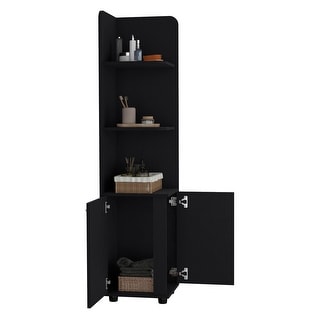 62" Tall Black Corner Linen Cabinet with 4 Shelves, Mountain Lodge ...