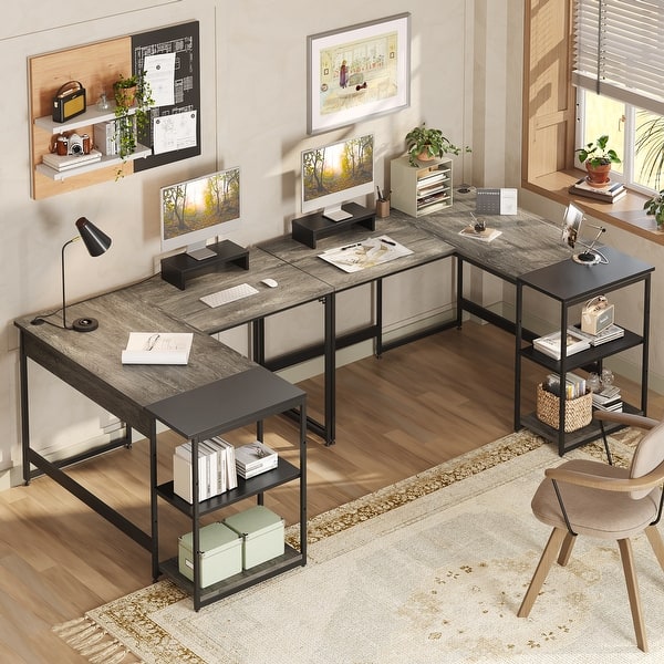 60 in L Shaped Desk with Shelves & Monitor Stand-Home Office Desk - Bed ...