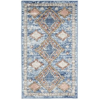 2' X 4' Blue Southwestern Power Loom Non Skid Area Rug - 3'6" Round ...