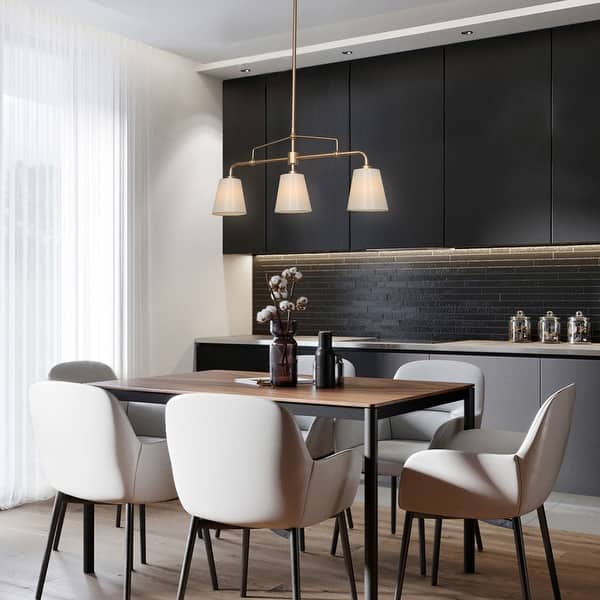 Fabrey Modern Gold 3-light Linear Chandeliers Fabric Shade Kitchen ...