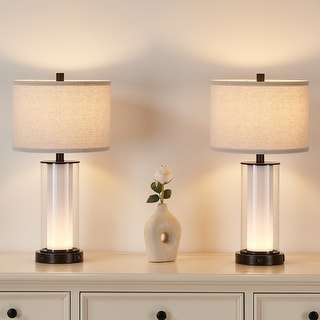 KAWOTI 23 inch Modern Glass Table Lamp Set with Night Light (set of 2 ...