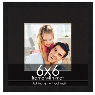 6x6 Frame with Mat - Black 9x9 Frame Wood Made to Display Print or Poster Measuring 6 x 6 Inches ...