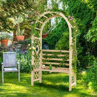81in Garden Arch with Bench Wooden Garden Arbor Archway Trellis - Bed ...