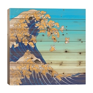 Shiba Inu In Great Waves Print On Wood by Big Nose Work - Multi-Color ...