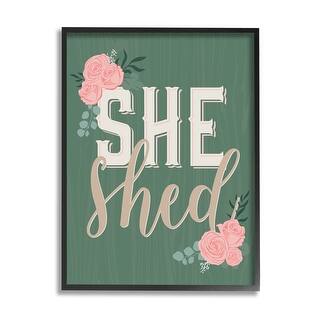 Stupell She Shed Floral Pink Rose Calligraphy Sign Framed Wall Art ...