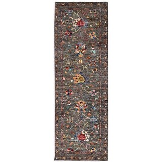 Shahbanu Rugs Laurel Oak Gray All Wool Hand Knotted Afghan Sultani ...