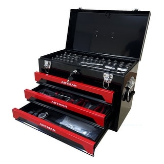 12-Gal. Black and Red Multilayer Steel Storage Tool Box with 3 Drawers ...