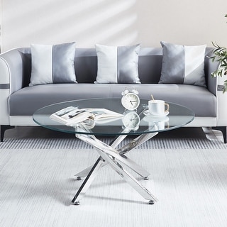 Modern Round Tempered Glass Coffee Table with Chrome Legs - Bed Bath ...