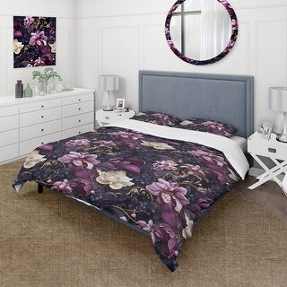 Designart "Mystic Orchids Moody Patterns II" Gold Cottage Bedding Cover ...