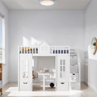 Full-Over-Full Bunk Bed with Changeable Table, Wooden Bed Turn into ...