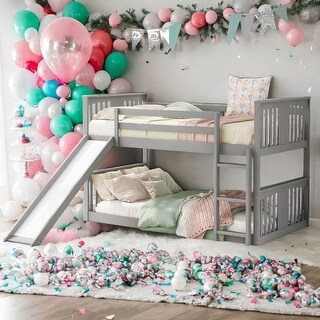 Modren Twin Over Twin Bunk Bed With Slide and Ladder For Bedroom - Bed ...