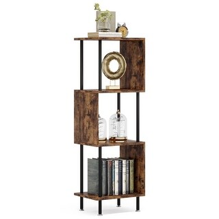 4 Tier Modern Bookshelf, S-Shaped Bookcase,Small Book Shelf for Small ...