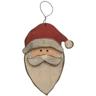 Distressed Primitive Wooden Santa Head Ornament - 6.5"H x 4.5"W - Bed ...