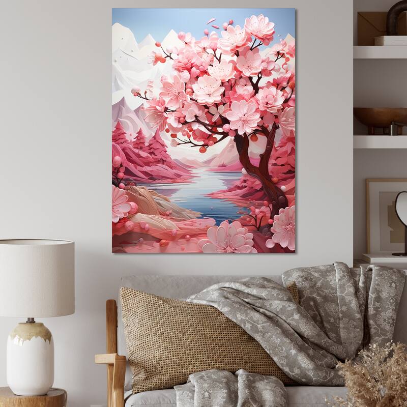 Designart "Cherry Sakura Zen Serenity I" Tree Cherry Blossom Wall Décor ...