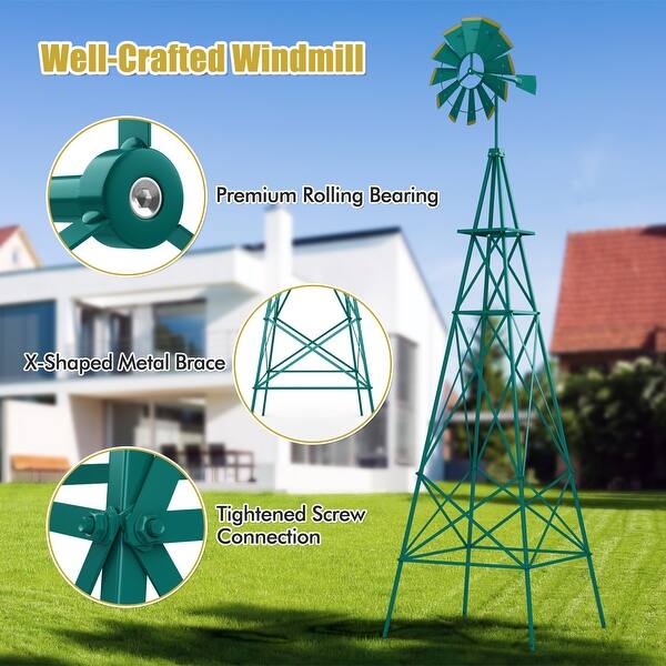 Costway 8 ft Ornamental Windmill w/ 4 Support Legs Decorative - Bed ...