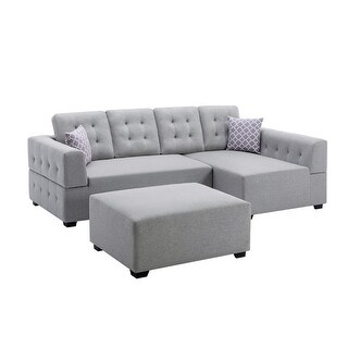 Aura 92 Inch L Sectional Sofa with Chaise, Ottoman, 2 Pillows, Light ...