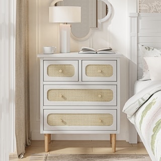COZAYH Wicker Rattan Chest of Drawers, 4-Drawer Dresser, White Finish ...