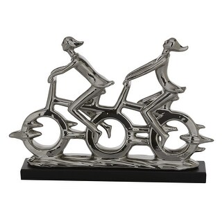Porcelain Ceramic People Decorative Sculpture with Bike - Silver ...