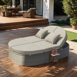 Patio 2-Person Daybed with Adjustable Backrests and Foldable Cup Trays ...
