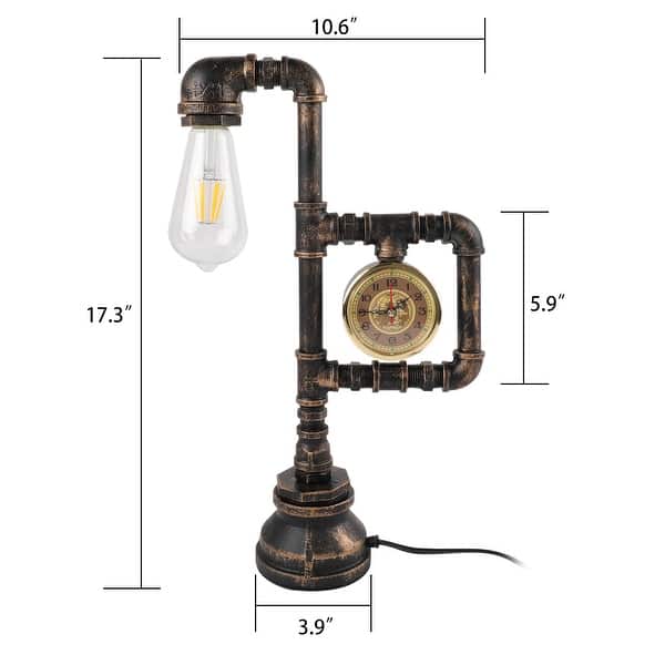 17.3 in. Steampunk Water Pipe Table Lamp Desk Lamp with Clock Style ...