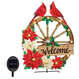 Solar Powered Christmas Welcome Cardinal Wheel Garden Stake - Brown ...