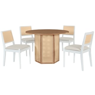5-Piece Dining Set,Wood Table with Hexagonal Base and Upholstered ...