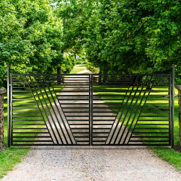 ALEKO Modern Yard Garden Sofia Style Dual Swing Steel Driveway Gate 12 ...