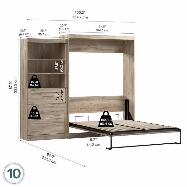 Pur Queen Murphy Bed and Storage Unit with Drawers (101W) by Bestar ...